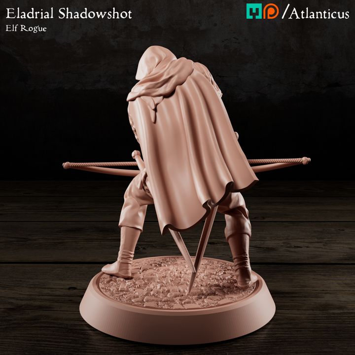 3D Printable Male Elf Rogue - Eladrial Shadowshot - Longbow by Atlanticus Arts